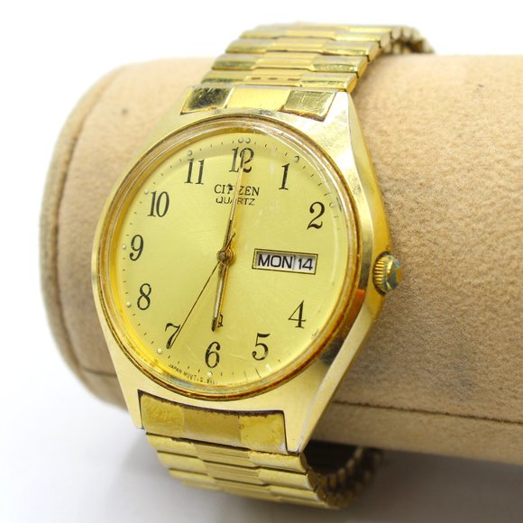 Citizen | Accessories | Vintage Citizen Quartz Mens Retro Classic Gold Tone Watch Expandable ...